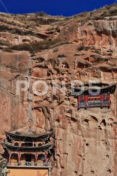 Qianfo Buddhist grottoes section of MatiSi-Horse Hoof Temple. Zhangye ...