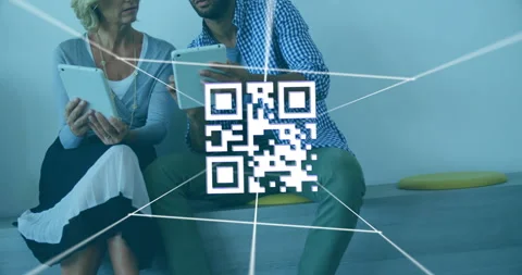 QR code animation over two people discus... | Stock Video | Pond5