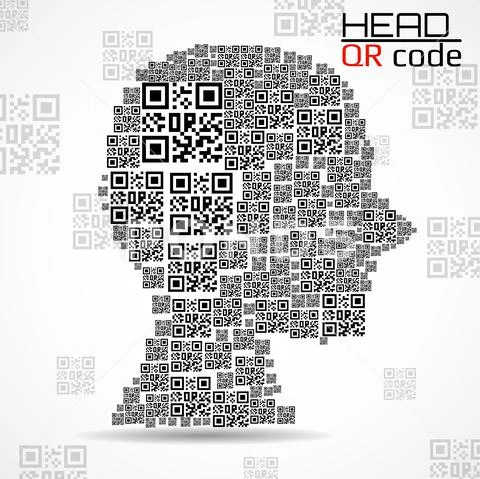QR code head. Silhouette human head with qr code. Technology concept ...
