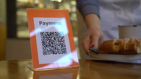 Qr code payment display in the cafe | Stock Video | Pond5
