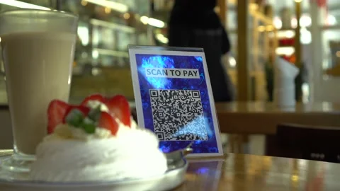 Qr code payment display in the cafe. Sho... | Stock Video | Pond5