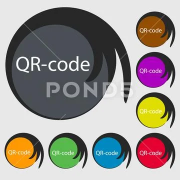 Qr-code sign icon. Scan code symbol. Symbols on eight colored buttons. ~ Clip Art #115680043