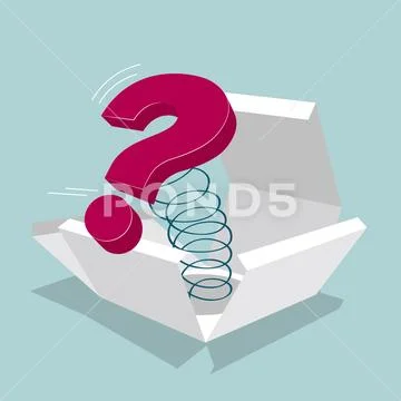 The question mark is in the box. Isolated on blue background. ~ Clip ...