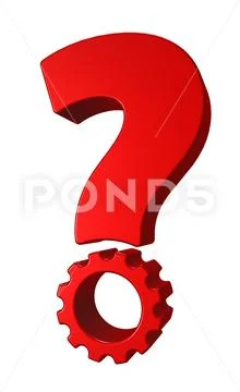 Question mark with gear wheel point on white background - 3d ...