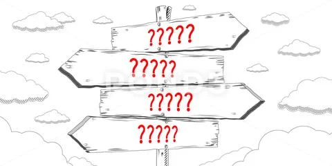 Question marks - outline signpost with four arrows ~ Clip Art #226990375