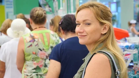 The queue of people standing at the chec... | Stock Video | Pond5