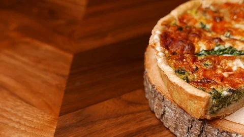 Quiche a savoury open tart with spinach... | Stock Video | Pond5