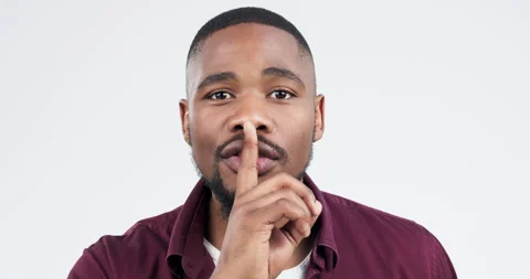 Quiet, secret and face of black man with... | Stock Video | Pond5