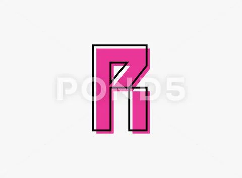 R font letter made of black frame outline shadow of font pink color ...