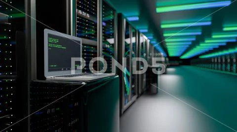 Rackmount LED console in server room data center. Server. Room servers ...