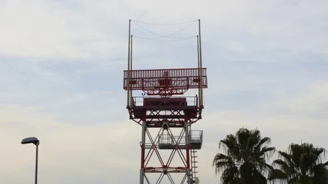 Radar airport control tower with a white... | Stock Video | Pond5