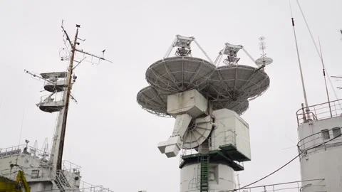 Radar ship antennas on the background of... | Stock Video | Pond5