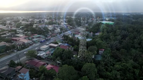 radio tower waves drone footage | Stock Video | Pond5