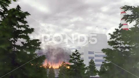 Radioactive forest during forest wildfires around the Chornobyl ...