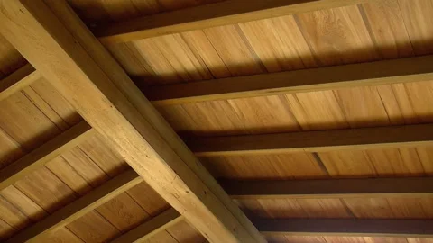The raftered peak of a ceiling in a trad... | Stock Video | Pond5