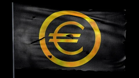 Ragged euro sign flag is waving in the w... | Stock Video | Pond5