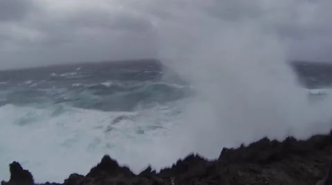 Raging Storm Huge Waves Lash Cliffs In H... | Stock Video | Pond5