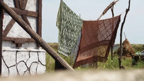 Rags drying on the clothesline in the vi... | Stock Video | Pond5