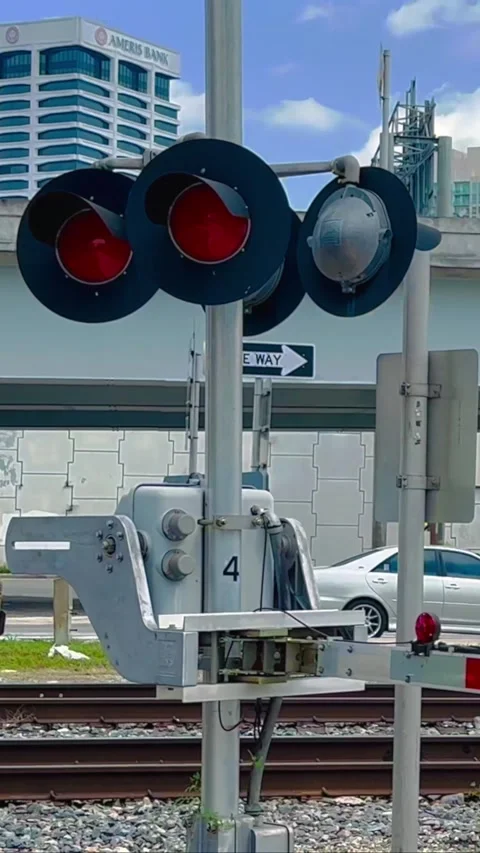 Rail road train crossing warning lights ... | Stock Video | Pond5