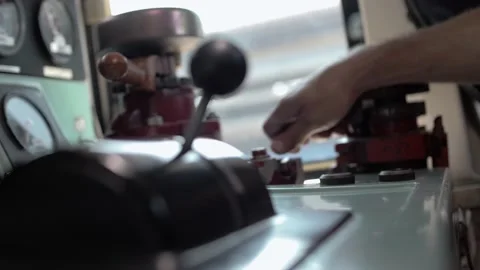 Railroad freight driver presses the acce... | Stock Video | Pond5