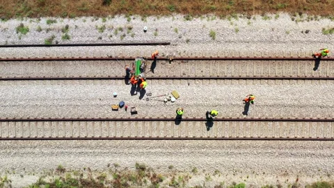 Railroad workers repairing a broken trac... | Stock Video | Pond5