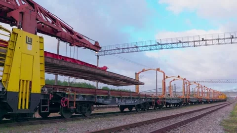 railway railroad construction train unlo... | Stock Video | Pond5