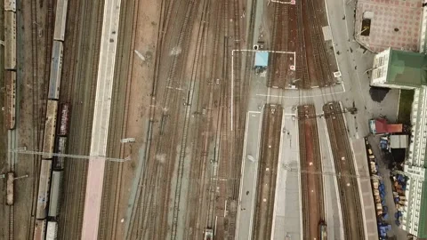 Railway station top view on rails. | Stock Video | Pond5