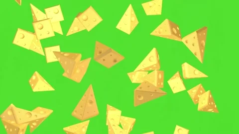 Rain of cheeses on a green screen. 3D an... | Stock Video | Pond5