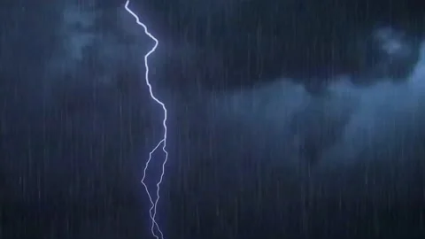 Rain Falling with Lightning Strikes Anim... | Stock Video | Pond5
