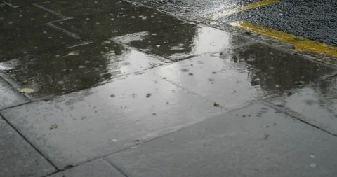 Rain falling on pavement, urban view wit... | Stock Video | Pond5