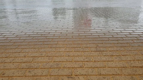 Rain on the pavement. Rain on the square... | Stock Video | Pond5