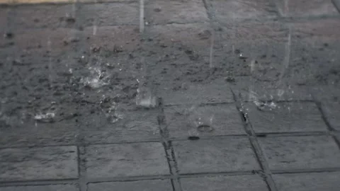 rain splash on the ground. floods due to... | Stock Video | Pond5