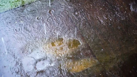 Rain water drop falling to the concrete ... | Stock Video | Pond5