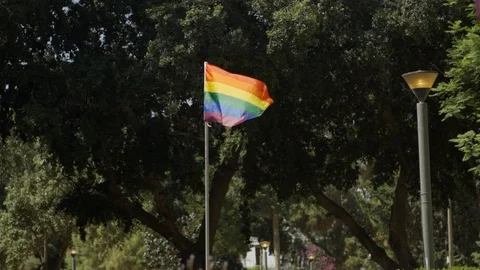 Rainbow flag / LGBT flag waving on a pol... | Stock Video | Pond5