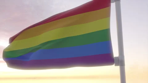 Rainbow LGBT flag on sunset sky. Lgbt ga... | Stock Video | Pond5