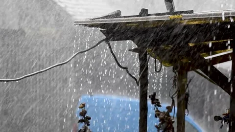 Rainwater leak from eave during heavy ra... | Stock Video | Pond5