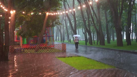 Rainy Day In City Public Park Rain Water... | Stock Video | Pond5