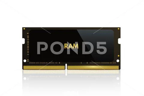 Ram memory chip. Computer processor part vector illustration. PC black ...