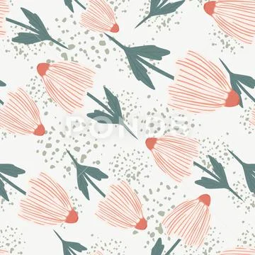 Random isolated daisy flower seamless pattern. Pink botanic ornament on white: Graphic #137513049