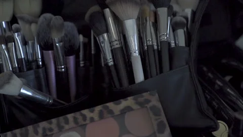 Range of makeup artist's brushes laid ou... | Stock Video | Pond5