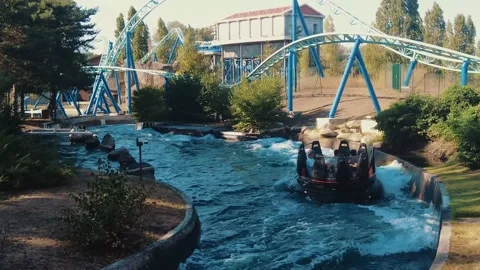 rapid river water ride in theme park eur... | Stock Video | Pond5