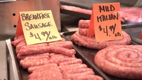 Raw breakfast sausage available at meat ... | Stock Video | Pond5