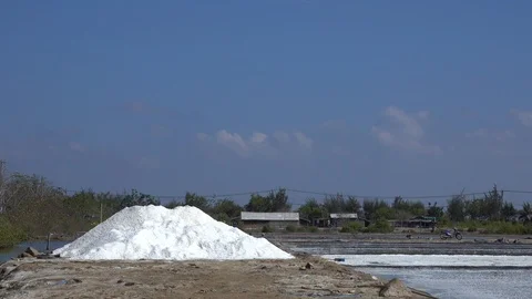 The raw white salt field on a sunny day | Stock Video | Pond5