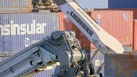Reach stacker arm handling shipping cont... | Stock Video | Pond5