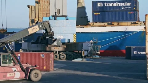Reach stacker maneuver for shipping cont... | Stock Video | Pond5