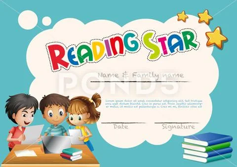 Reading star award template with children background: Royalty Free ...