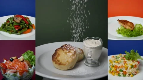 ready-made food in rotating plates on co... | Stock Video | Pond5