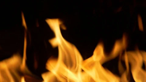 Real fire flames on black background. Bu... | Stock Video | Pond5