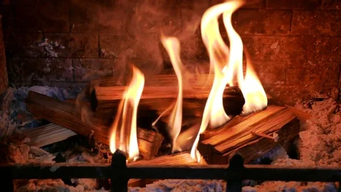 A Real Wood Fire Burning in a Clean Bric... | Stock Video | Pond5
