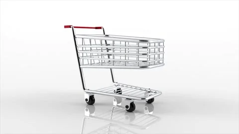 Realistic animated shopping cart at whit... | Stock Video | Pond5
